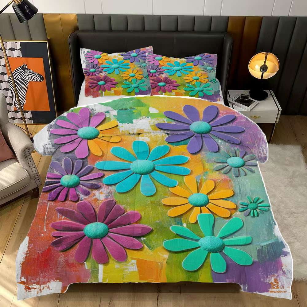 Floral Abstract Art Print Comforter Set Twin Size Bedding Set For Travl Bedroom Decor Quilt With ...