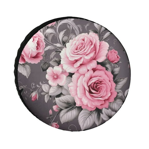Floral Abstract Pink Grey Blossom Spring Rose Camper Spare Tire Cover ...