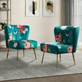 Floral Accent Chairs Set of 2 Upholstered Dining Chair Sofa Tufted Back ...
