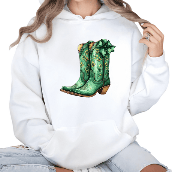 Floral Accent Clover Green Cowboy Boots Bow St Patrick’s Print White ...