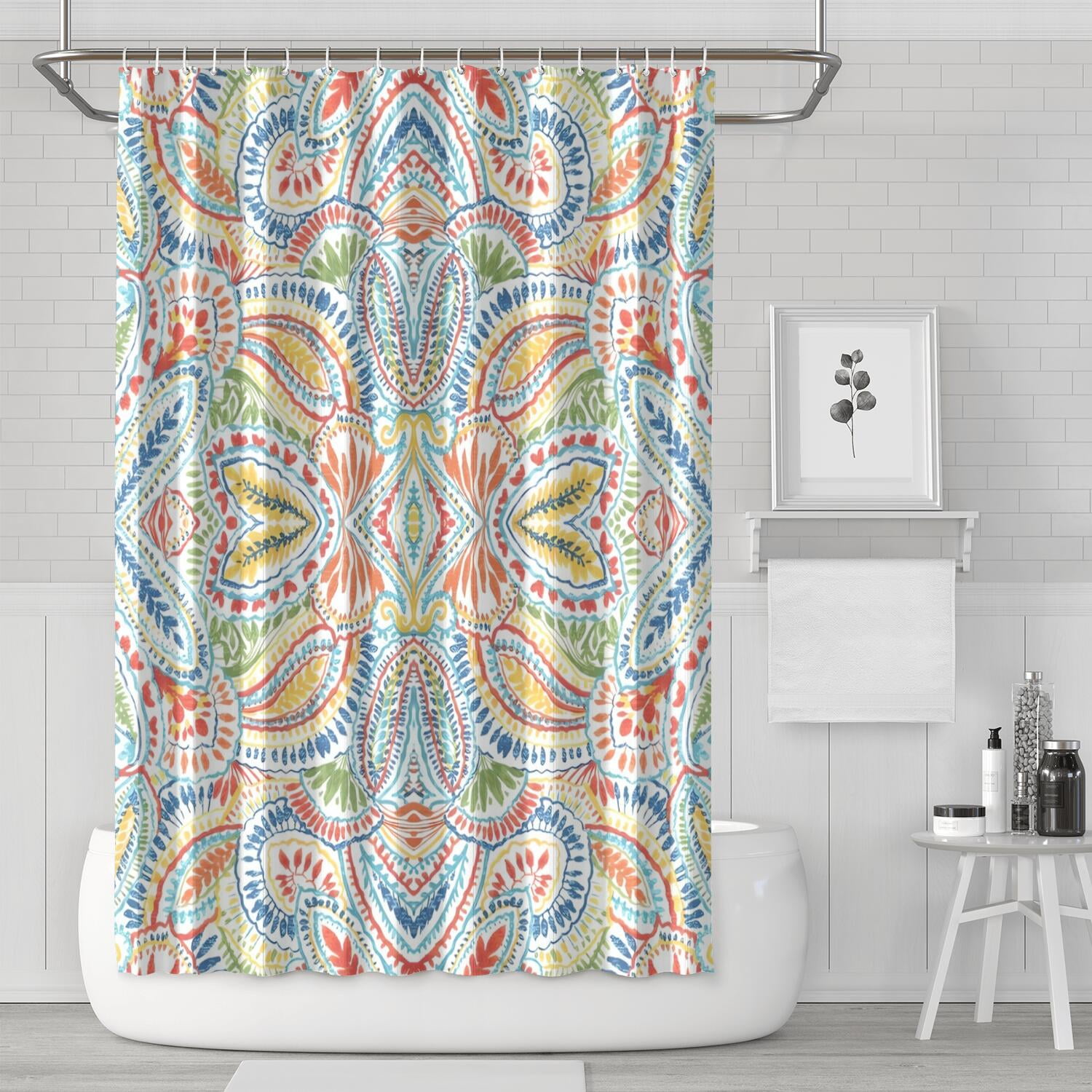 Floral Aesthetic Shower Curtain, Earthy Bohemian Style Boho Chic ...