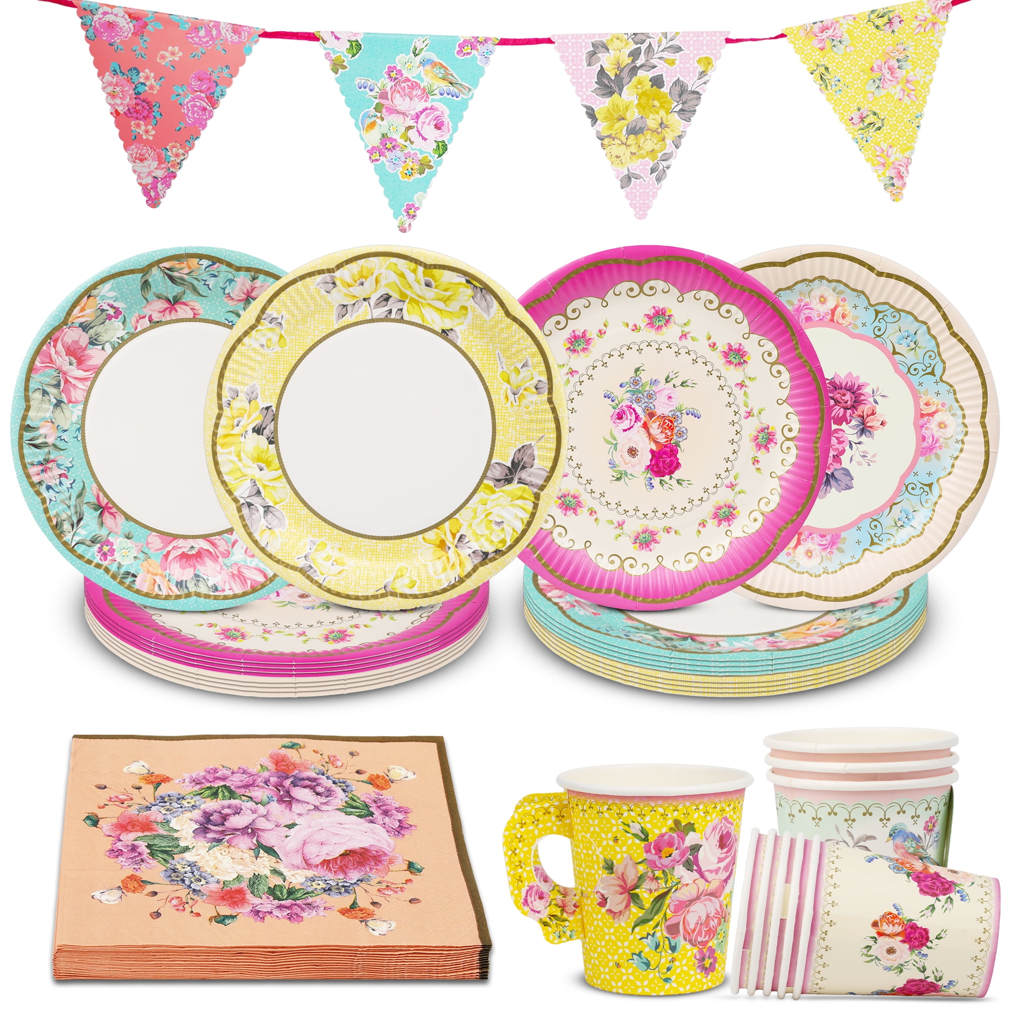 Floral Afternoon Tea Party Decorations for 16 Guests Disposable ...