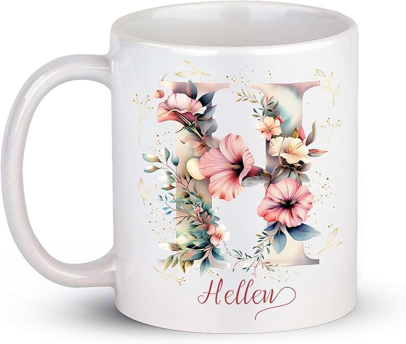 Floral Alphabet Coffee Mugs, Customized Aqua Letter D With Flower Cup ...