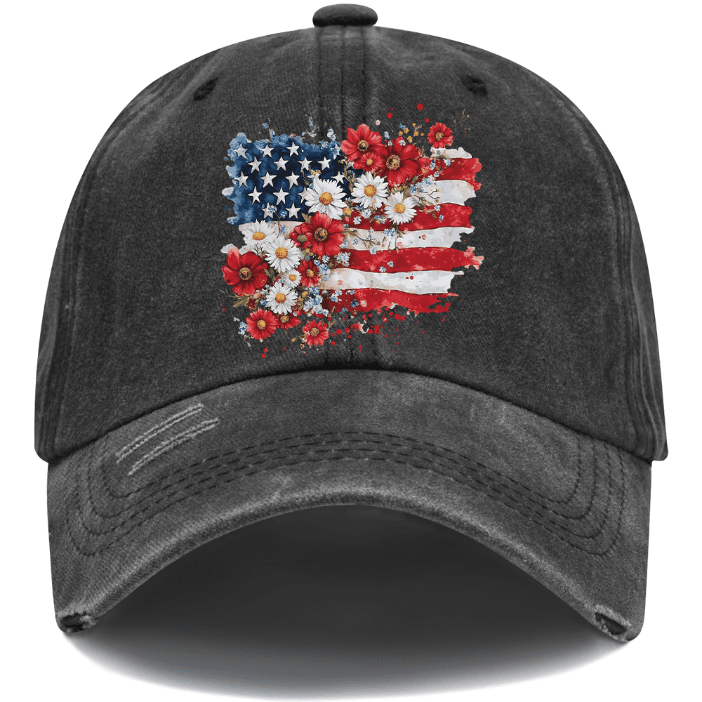 Floral American Flag 4th Of July Cap, Retro Floral American Flag 4th Of ...