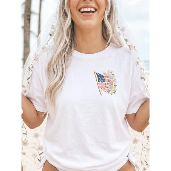 Floral American Flag Shirt Patriotic Wildflower Tee Coquette USA Shirt ...