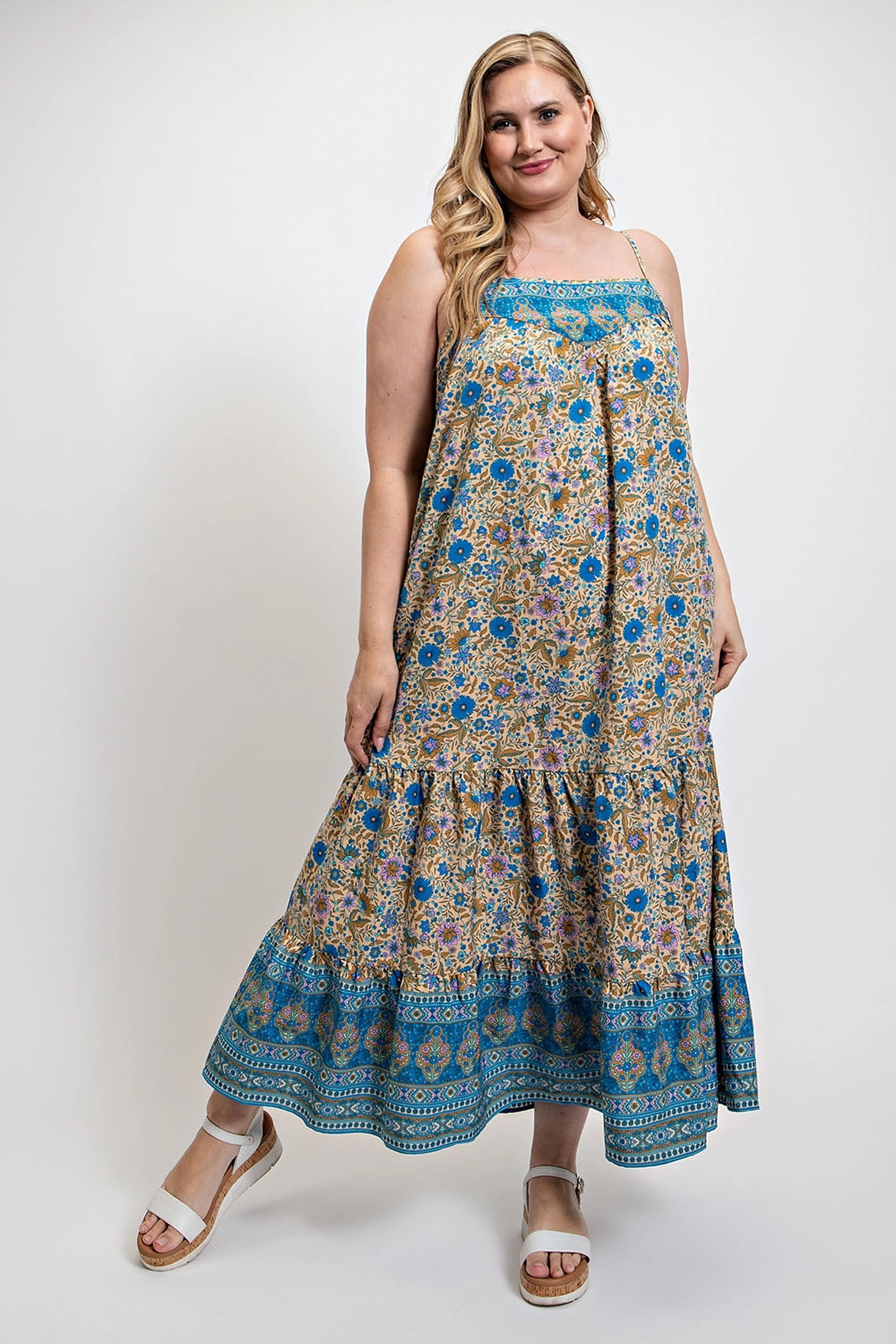 Floral And Aztec Print Drop Down Maxi Dress With Spaghetti Strap ...