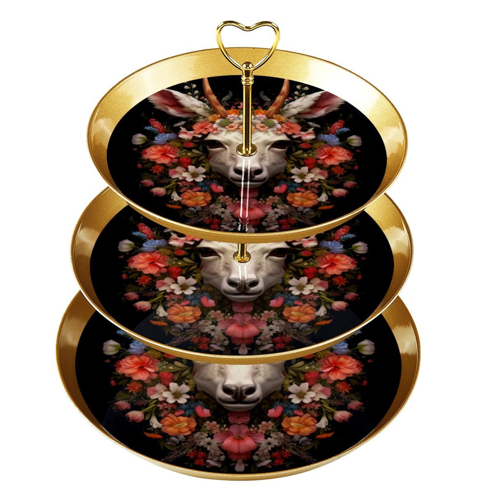 Floral Animal 32cm Plastic Discs Cupcake Stand with Iron Pillars ...