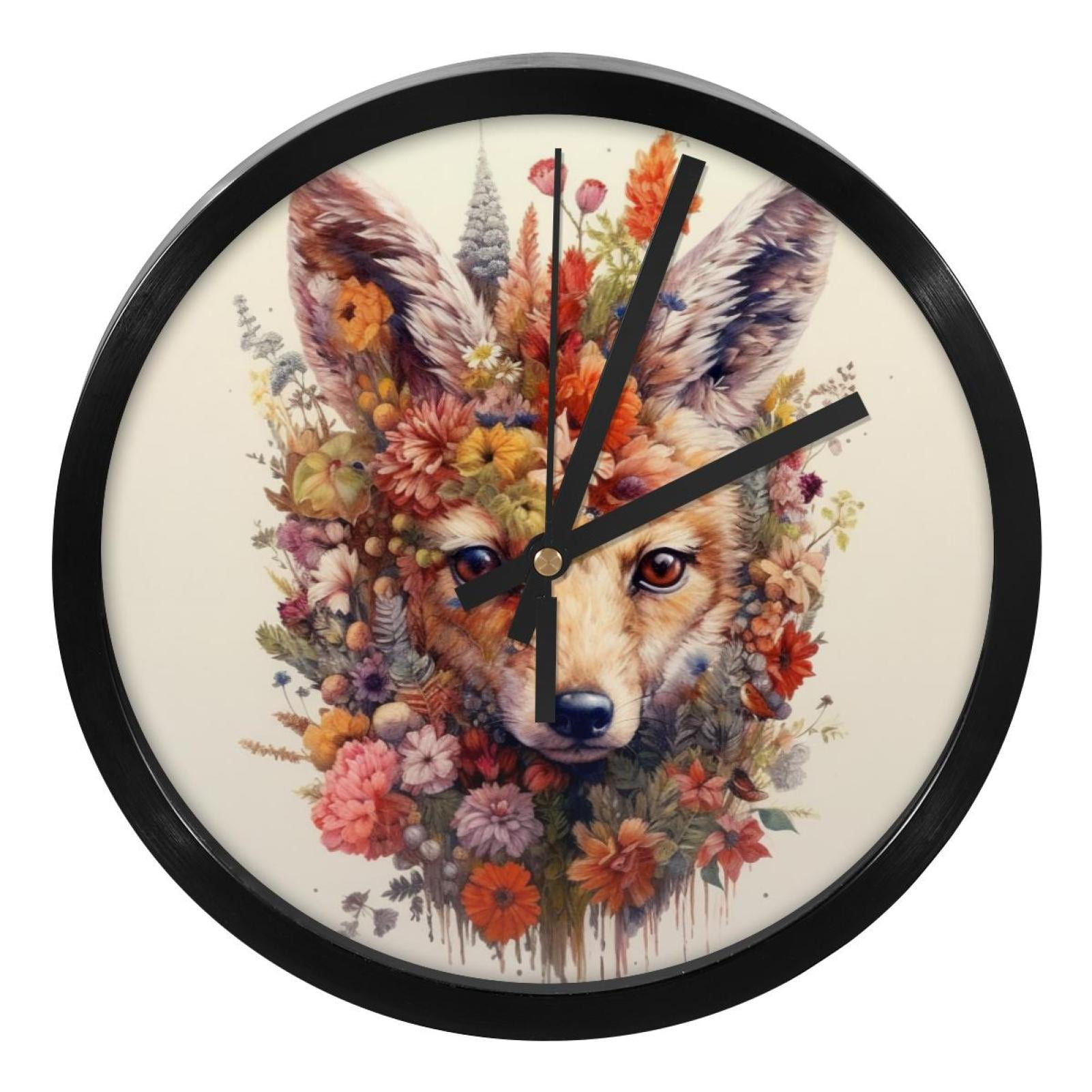 Floral Animal 9.8-Inch Round Wall Clock, Silent Non-Ticking Digital ...