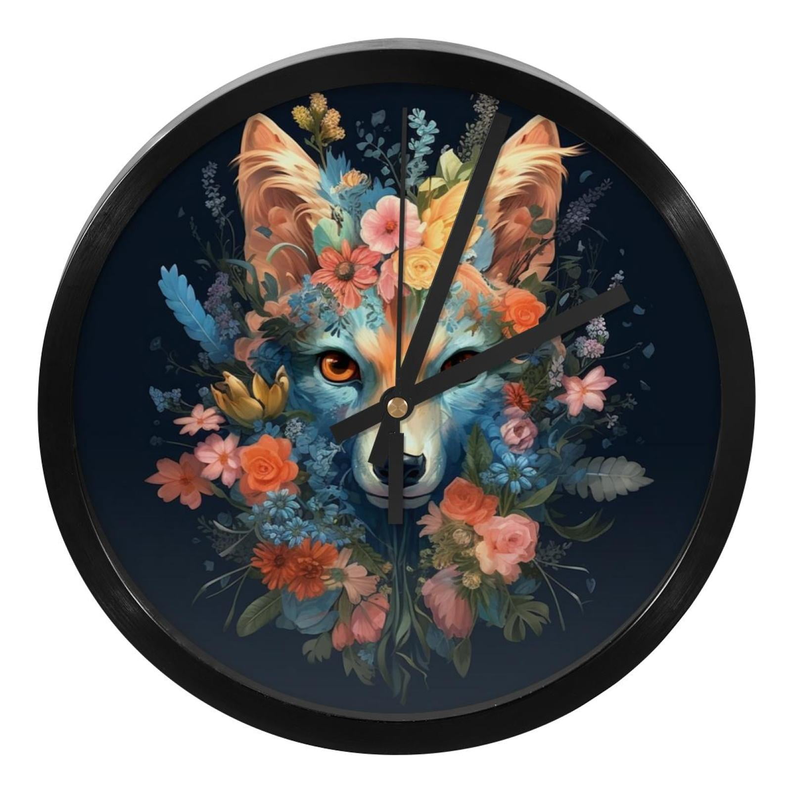 Floral Animal 9.8 Inches Silent Wall Clock, Round Digital Battery ...