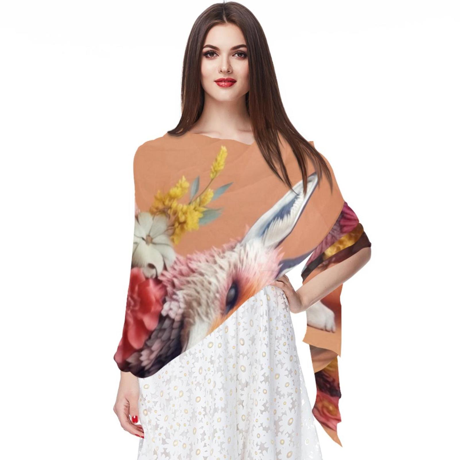 Floral Animal Chiffon Head Scarf for Women - Translucent, Light ...