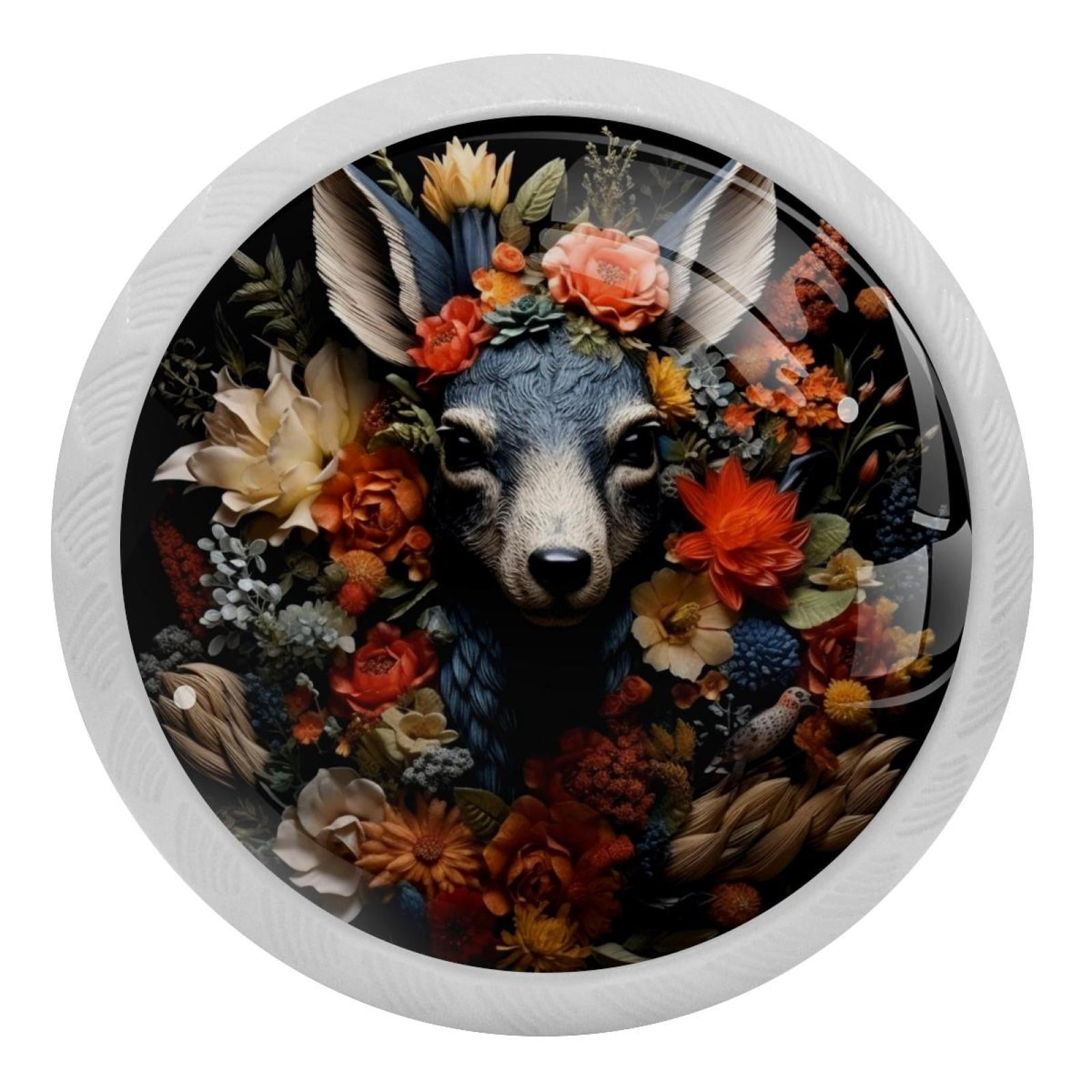 Floral Animal Pattern 4PCS Cabinet Knobs Pulls Fluorescent Drawer ...