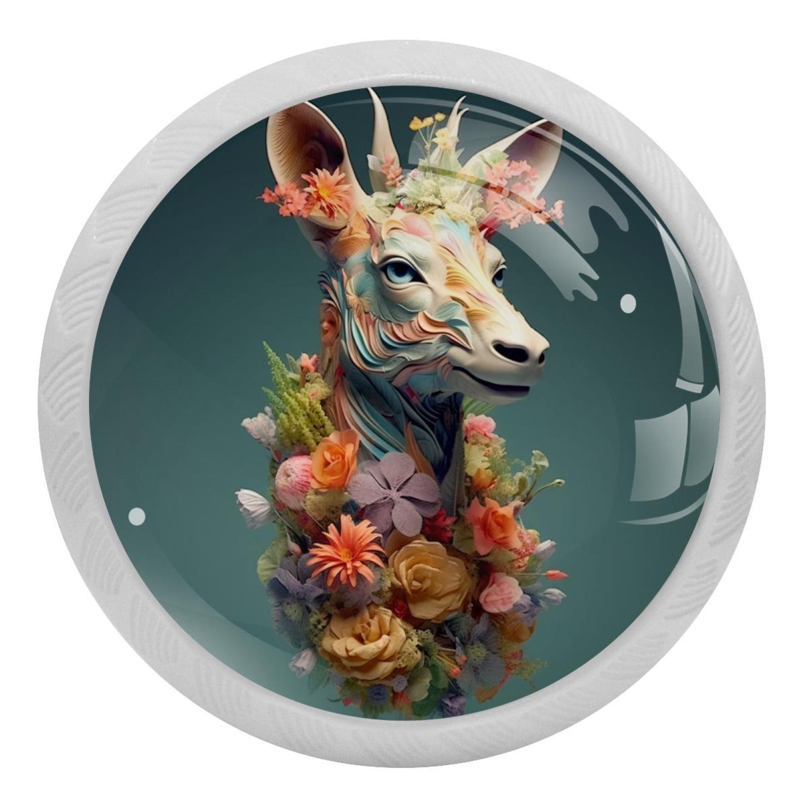 Floral Animal Pattern 4PCS Cabinet Knobs Pulls Fluorescent Drawer ...