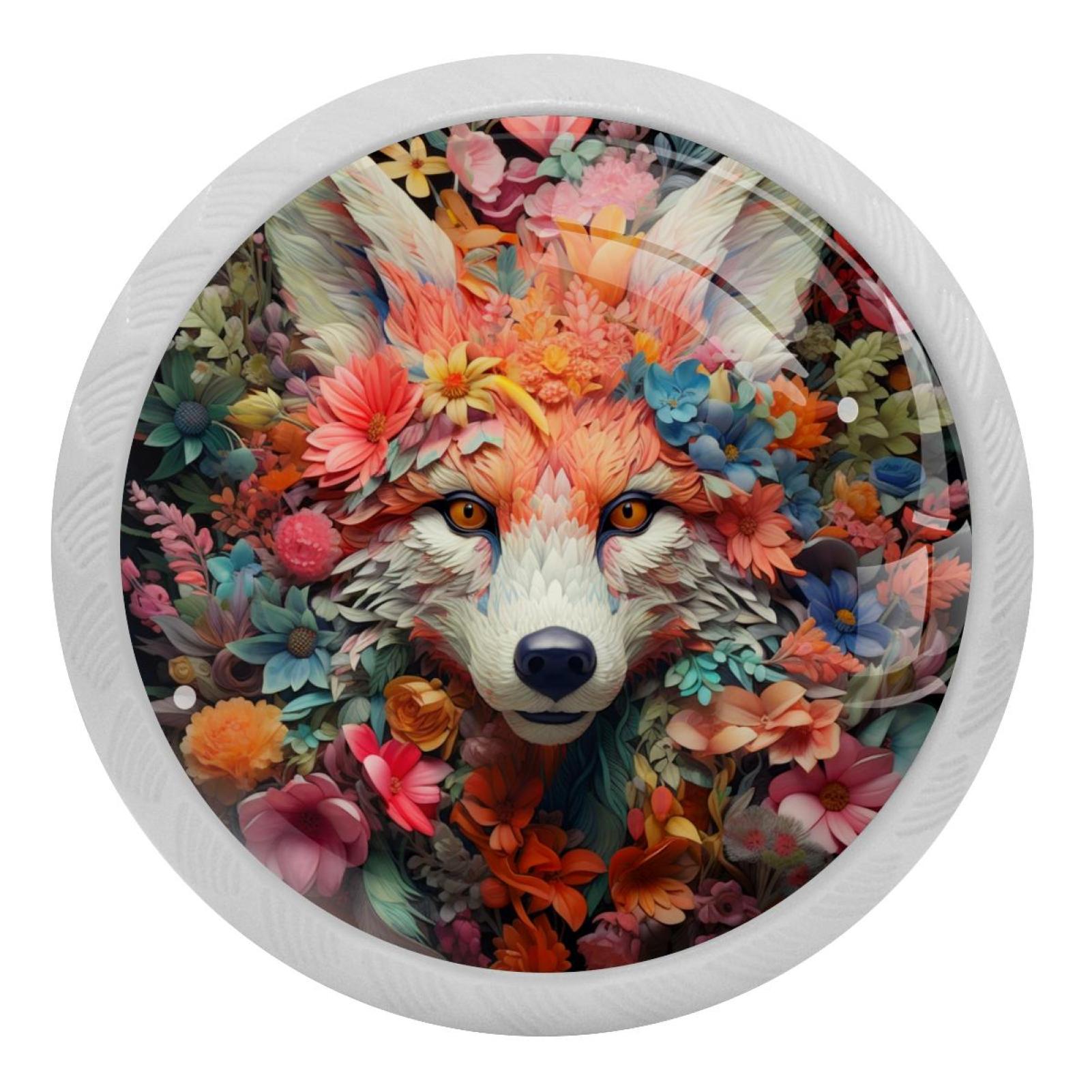 Floral Animal Pattern 4PCS Cabinet Knobs Pulls Fluorescent Drawer ...