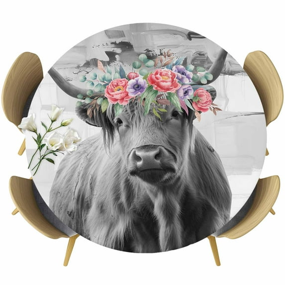 Floral Animal Round Tablecloth, Fitted Table Cover with Elastic for 45 ...