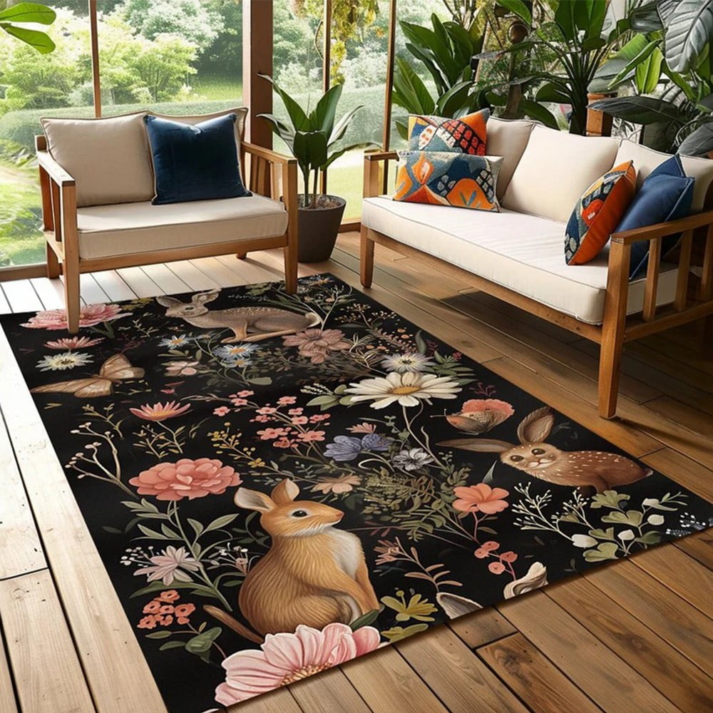 Floral Animal Rug Washable Patio Rug Non Slip Carpets for Home Living ...
