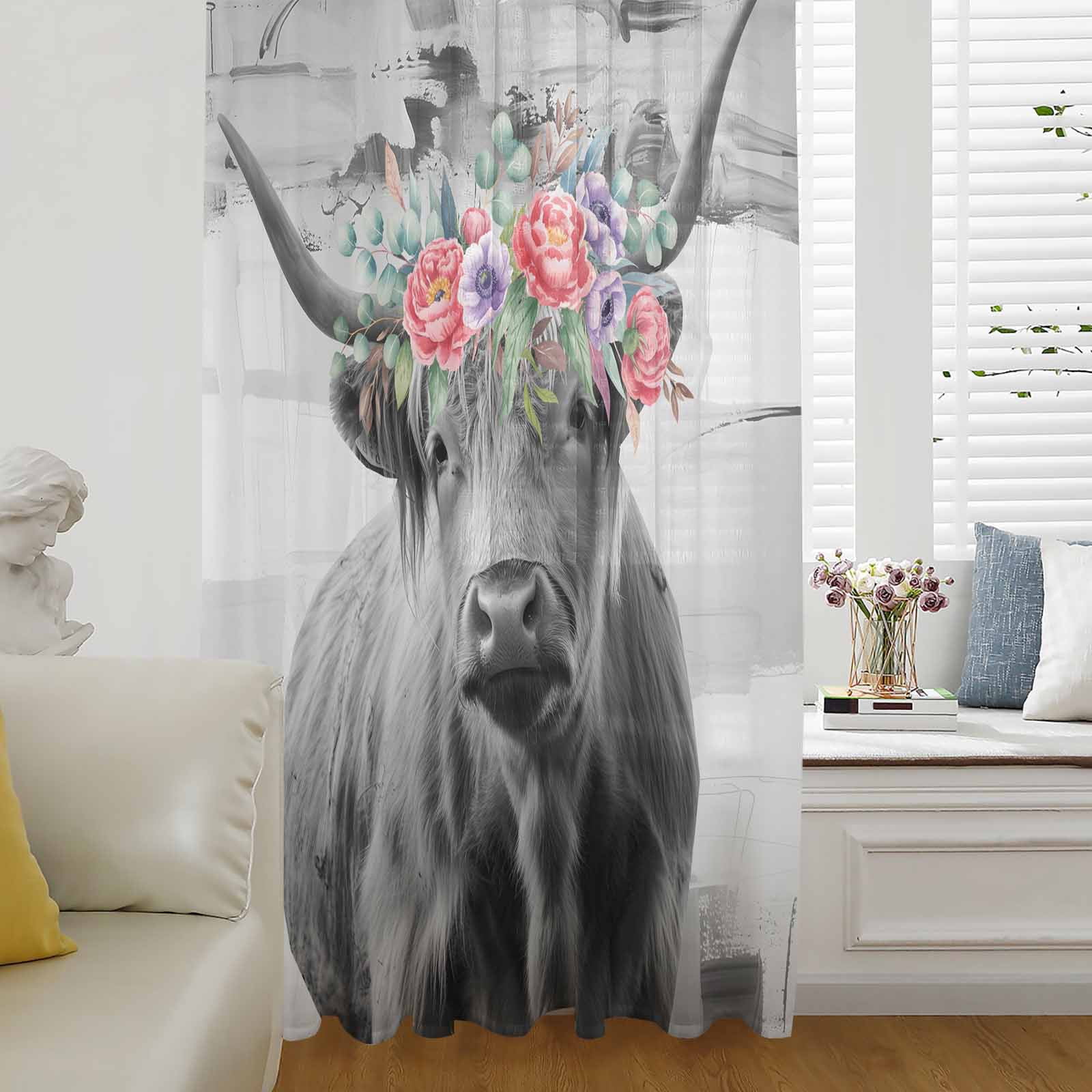 Floral Animal Semi Sheer Curtains Drapes for Living Room, Bedroom ...