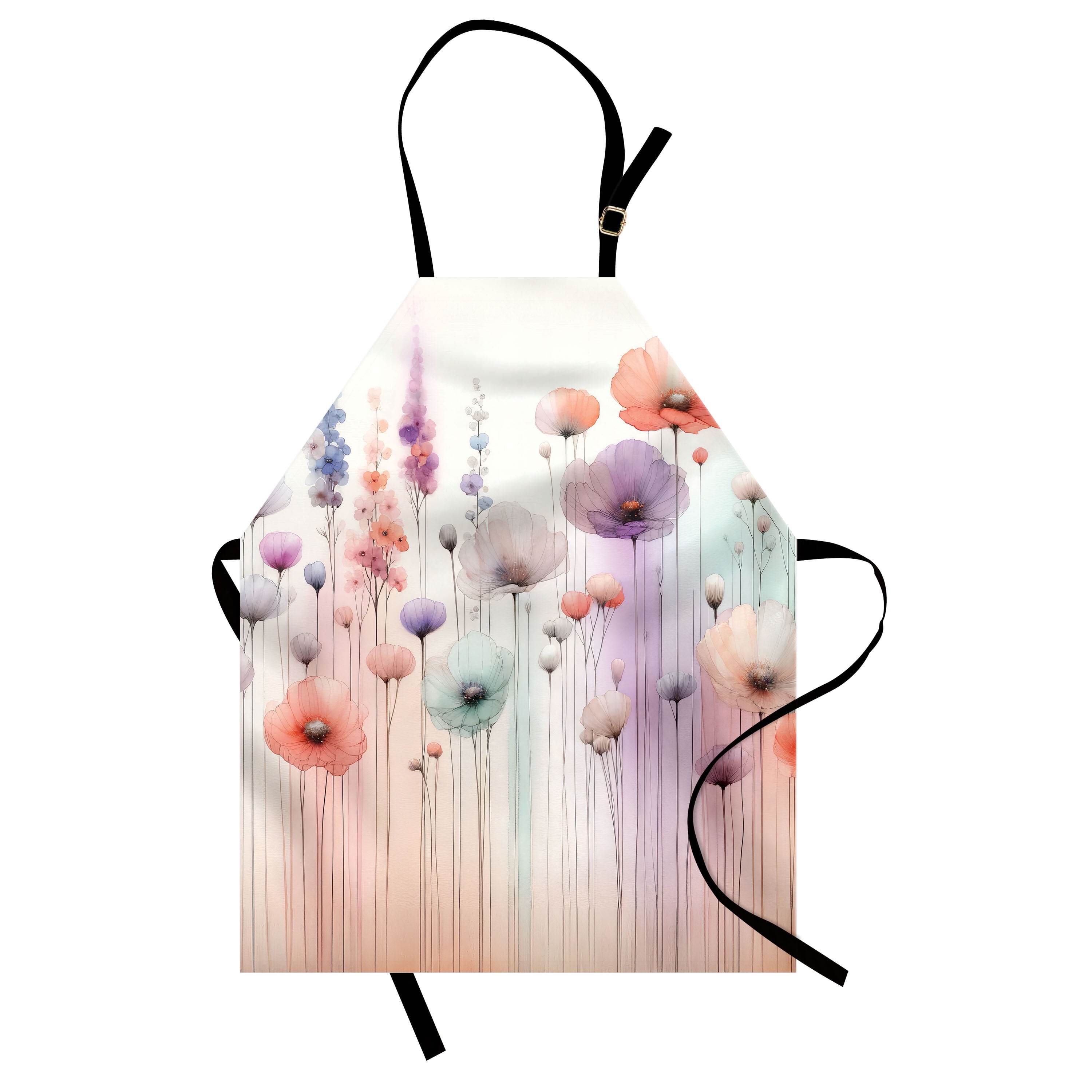 Floral Apron, Dreamy Silhouettes of Fantasy Woods Gentle Poppy Flowers ...