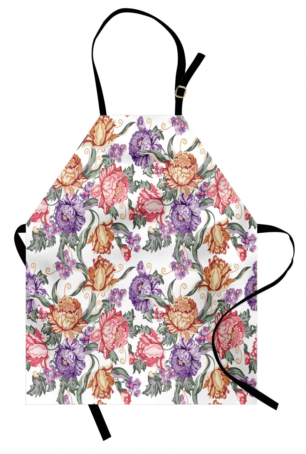 Floral Apron Vintage Colorful Flowers and Curls on White Background ...