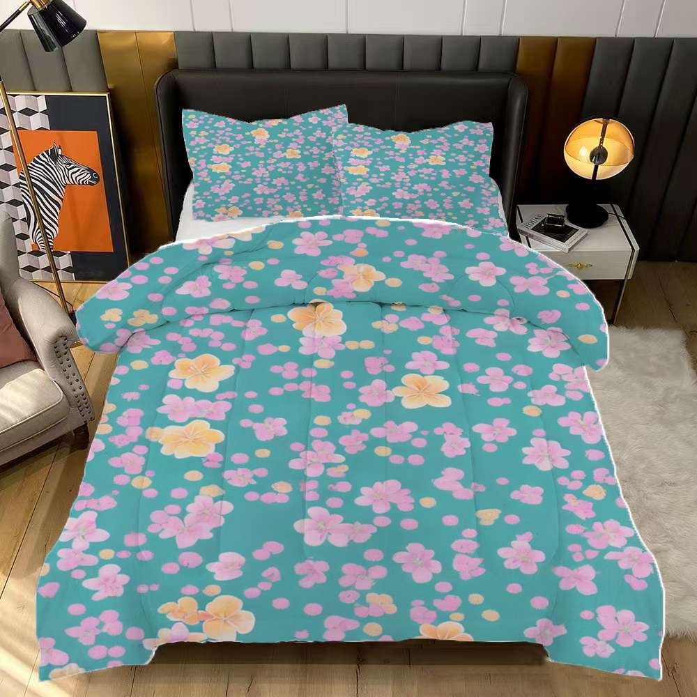 Floral Aqua Pink Pattern Comforter Set Full Size Bedding Set For Travl ...