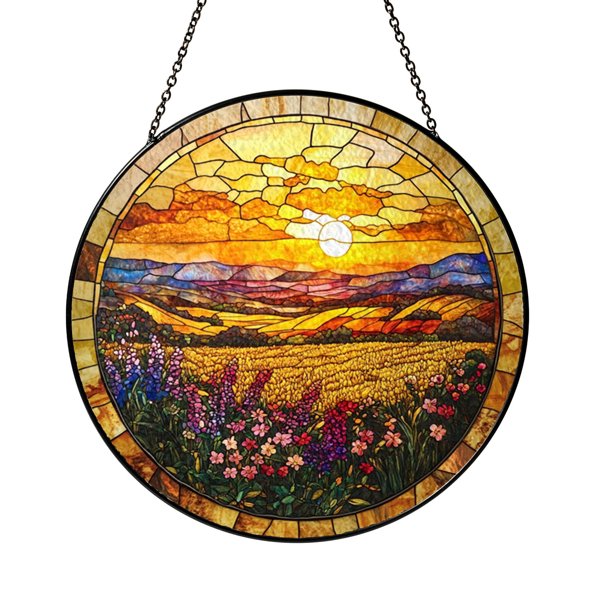 Floral Arch Golden Field Stained Glass Suncatcher – Scenic Window Art ...