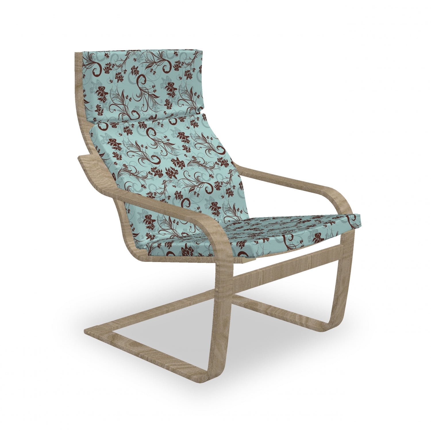 Floral Armchair Pad and Slipcover, Rhythmic Curlicue Flowers Leaves ...