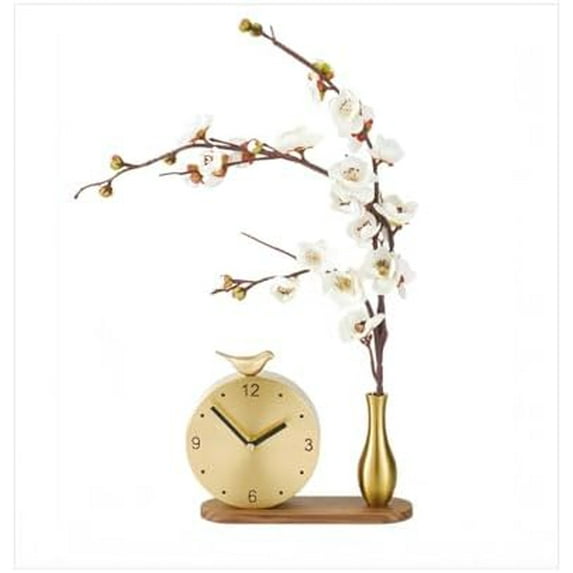 Floral Art Brass Mantel Clock - Elegant Silent Table Clock with Flower ...