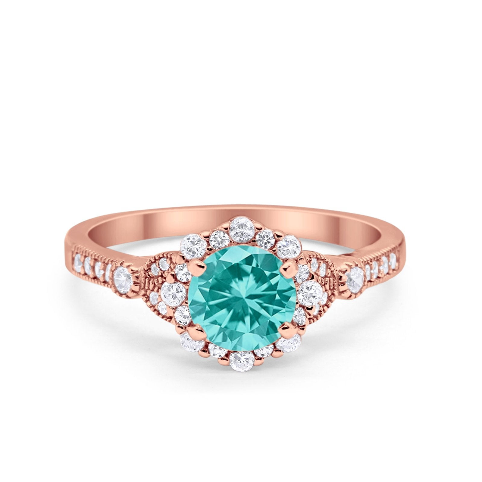 Floral Art Deco Ring Rose Tone Paraiba Tourmaline CZ 925 Sterling ...