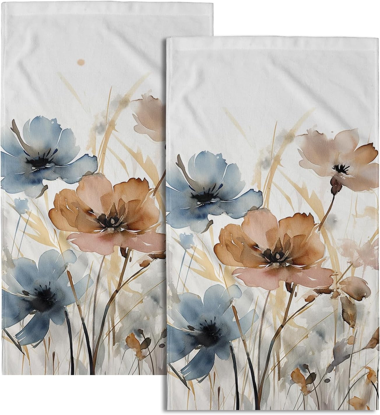 Floral Art Kitchen Hand Towels - Flowers Bath Towel Set of 2 Wildflower ...
