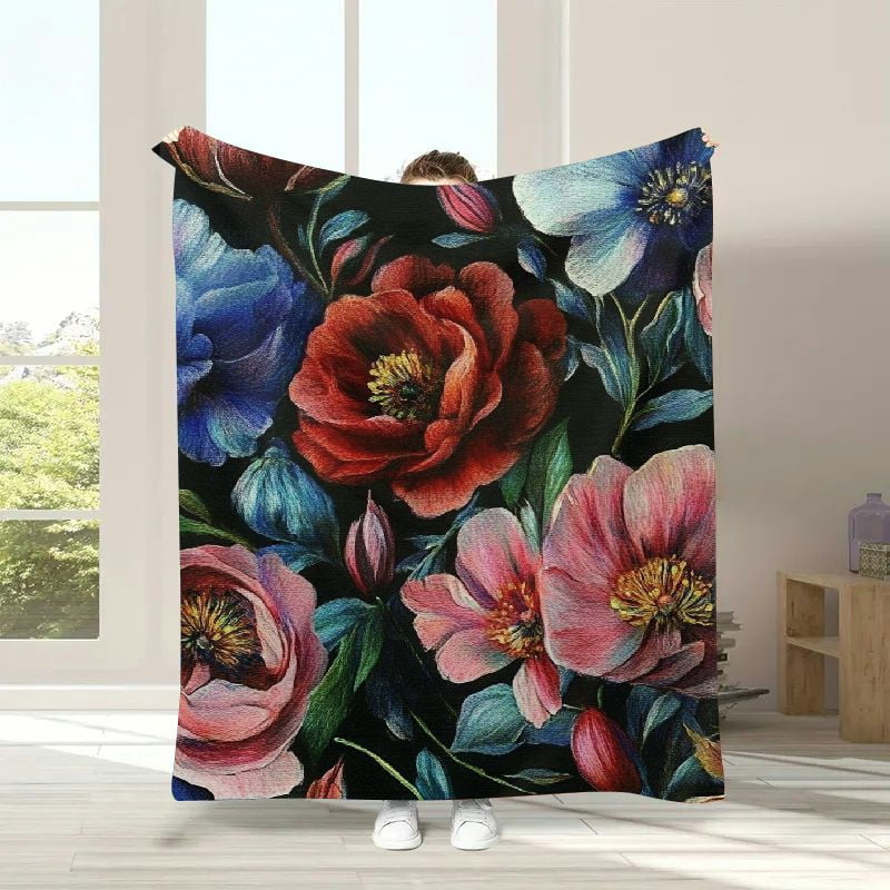 Floral Art Theme Flannel Blanket, Contemporary Style, Mixed Colors, All ...