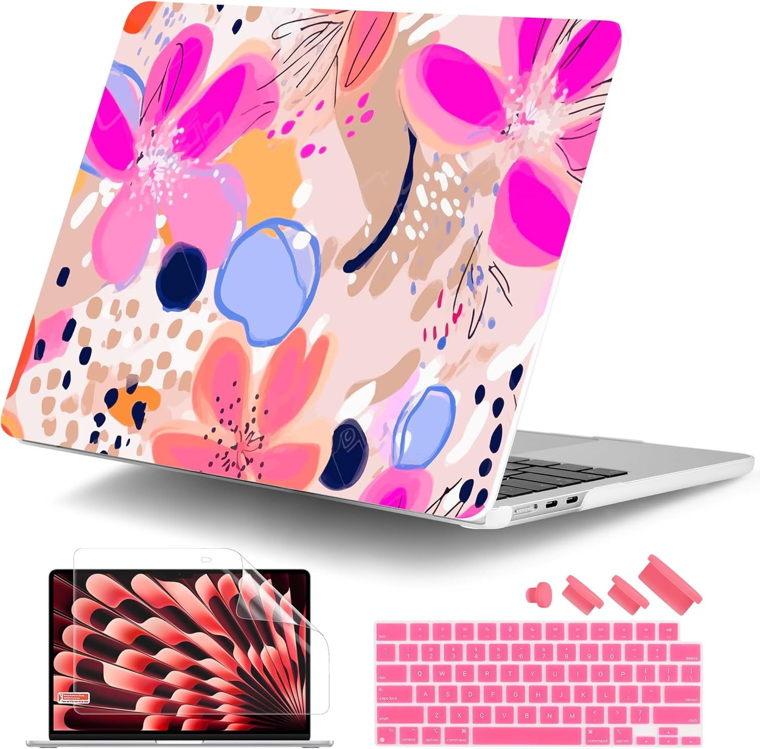 Floral Artistic Plastic Hard Shell Case & Keyboard Cover & Screen ...