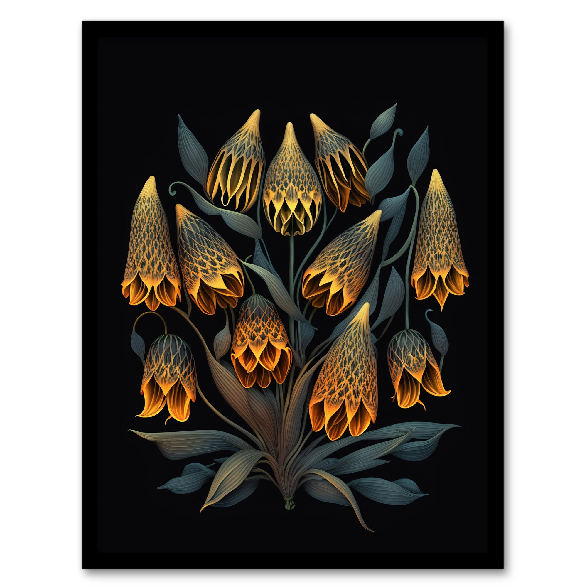 Floral Artwork Fox Grape on Black Flower Bloom Ernst Haeckel Style Teal ...