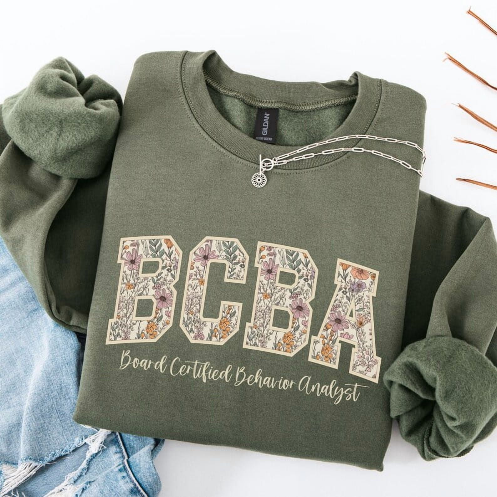Floral BCBA Sweatshirts Board Certified Behavior Analyst Crewneck ABA ...