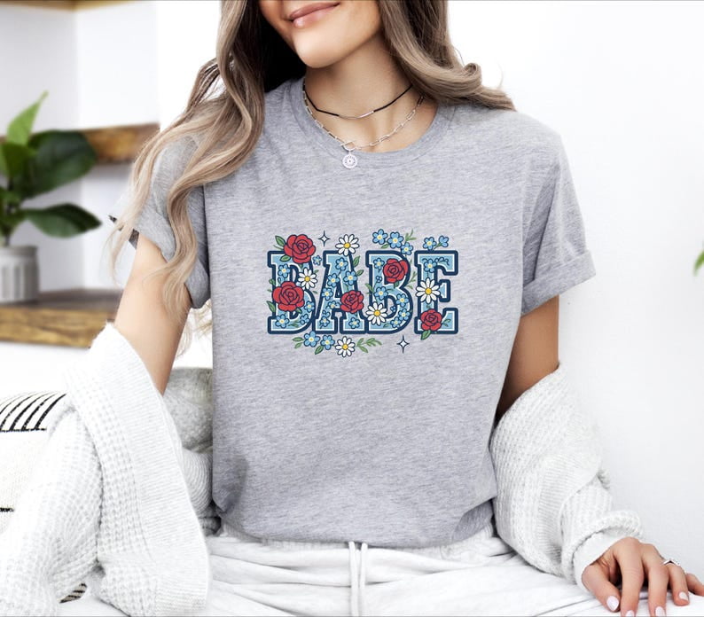 Floral Babe Shirt, Coquette Aesthetic Patriotic T-Shirt, Cute Summer ...
