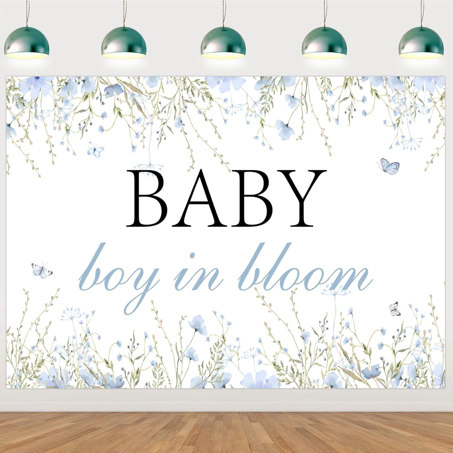 Floral Baby Shower Backdrop Baby Boys in Bloom Backdrop Blue Boho Theme ...