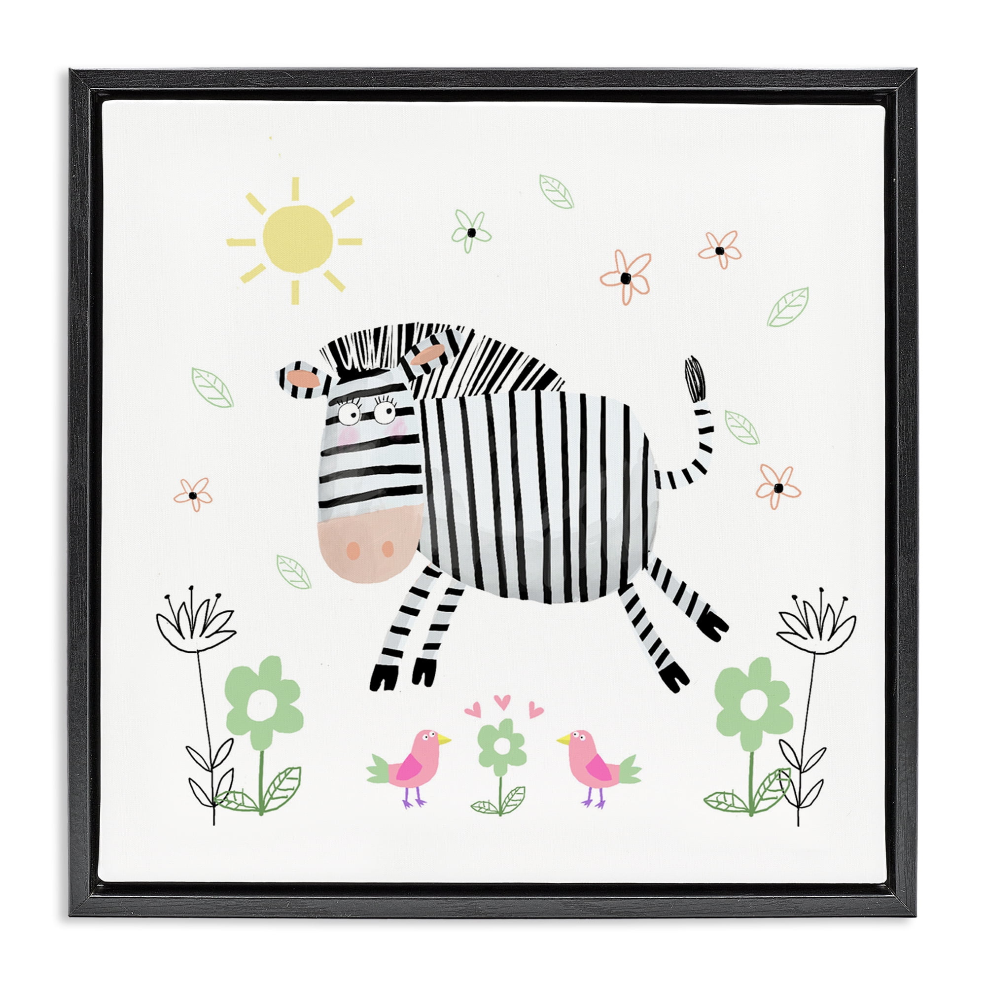 Stupell Industries Floral Baby Zebra Illustration Black Framed Floater ...
