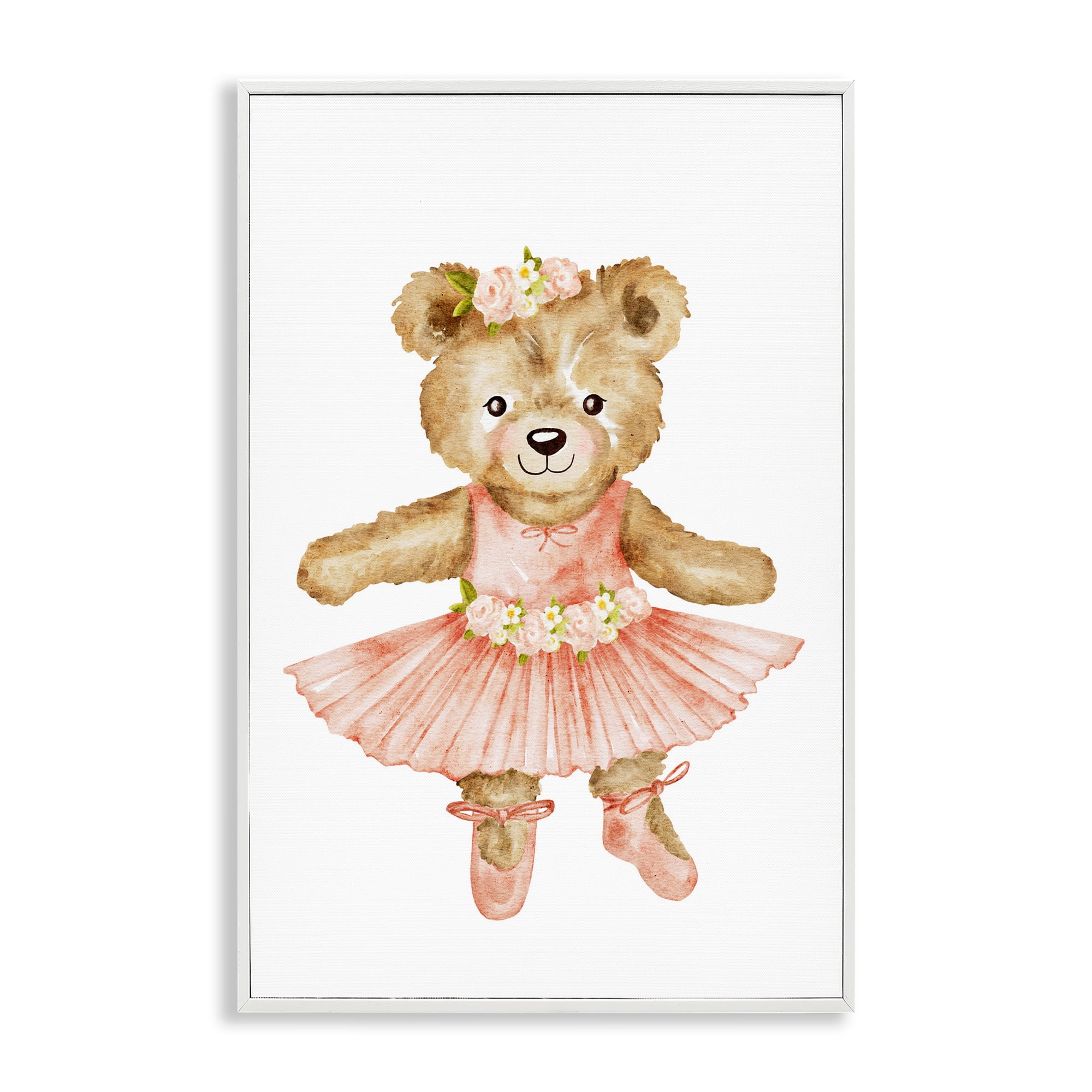 Floral Ballerina Teddy Bear White Framed Giclee Art, design by Amy Hall ...