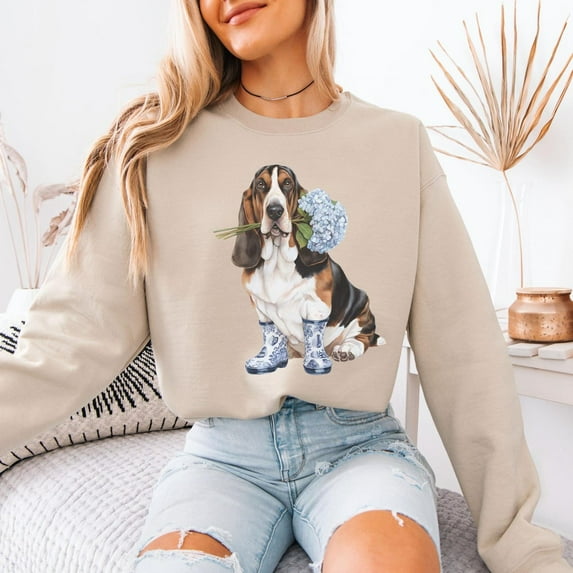 Floral Basset Hound Sweatshirt, Basset Toile Sweater, Chinoiserie ...