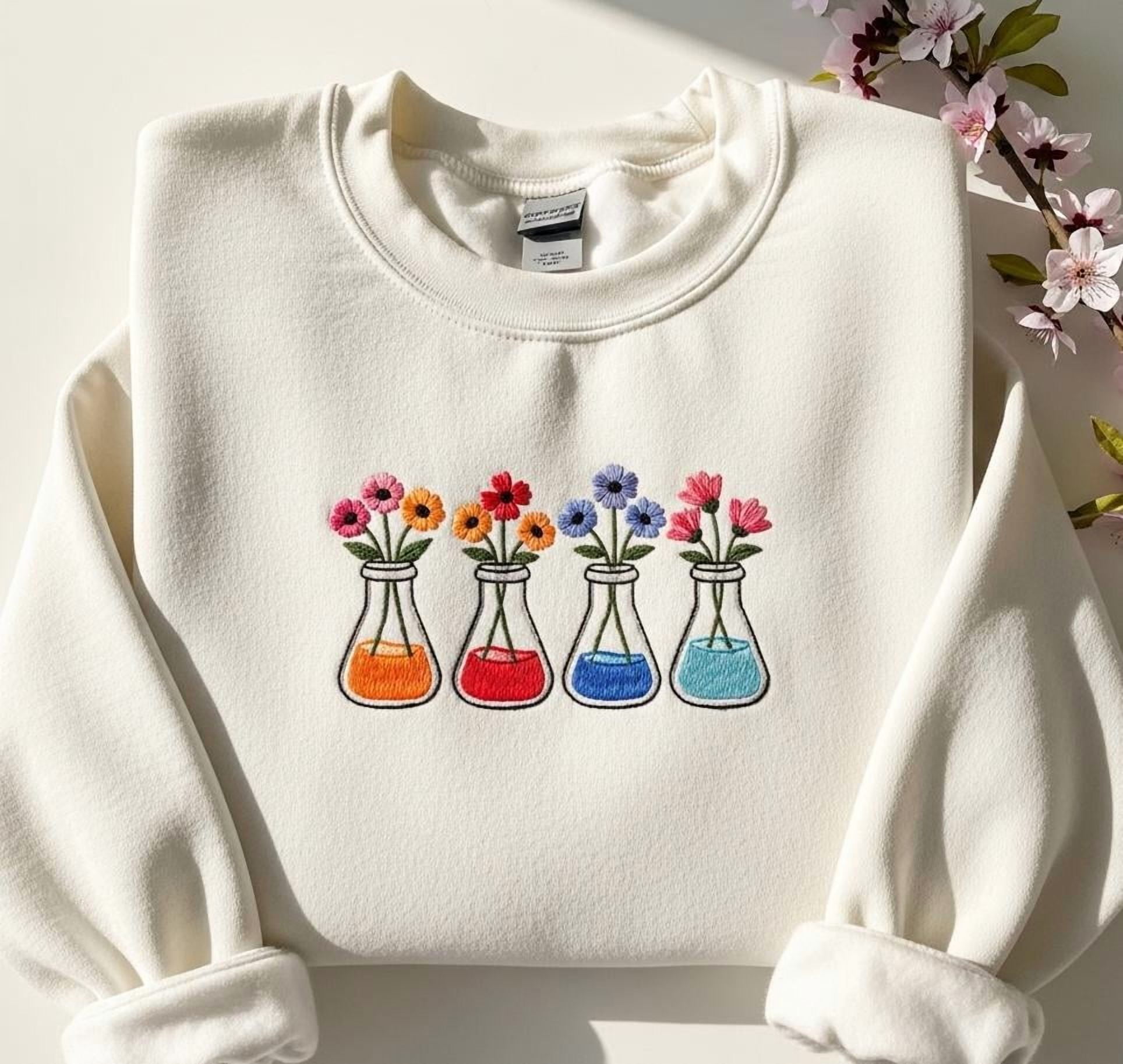 Floral Beakers Laboratory Embroidered Sweatshirt, Science Teacher ...