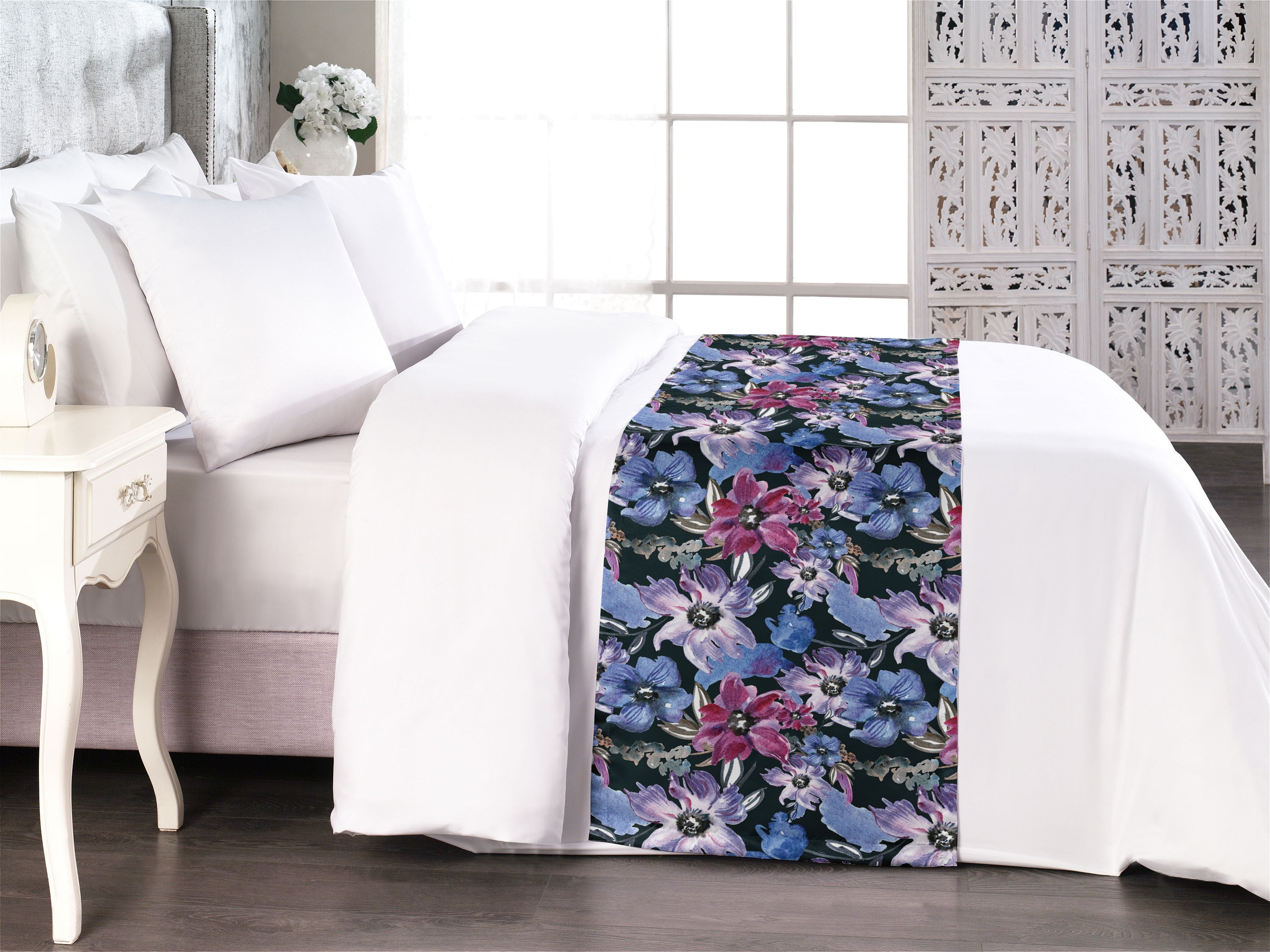 Floral Bed Runner, Garden Inspired Pastel Drawn Digital Watercolor ...