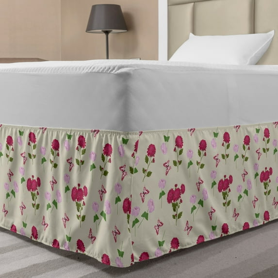 Floral Bed Skirt, Spring Time Flowers Spread Bouquet on Pastel Tone ...