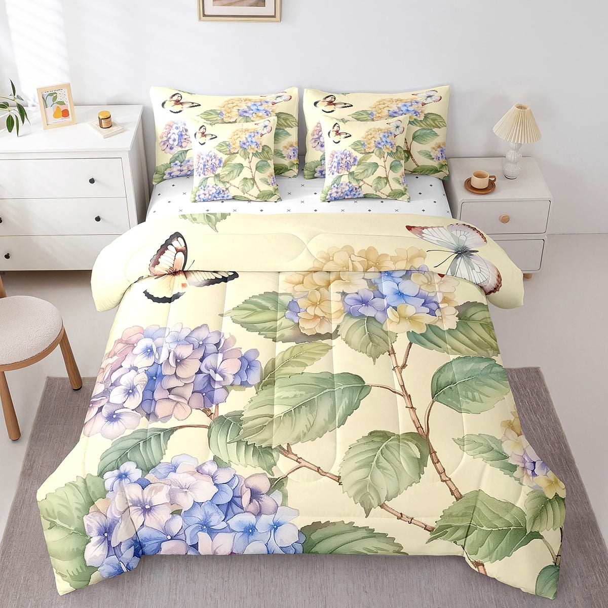 Floral Bedding Comforter Sets 7Pcs Rustic Hydrangea Flower Bed In A Bag ...
