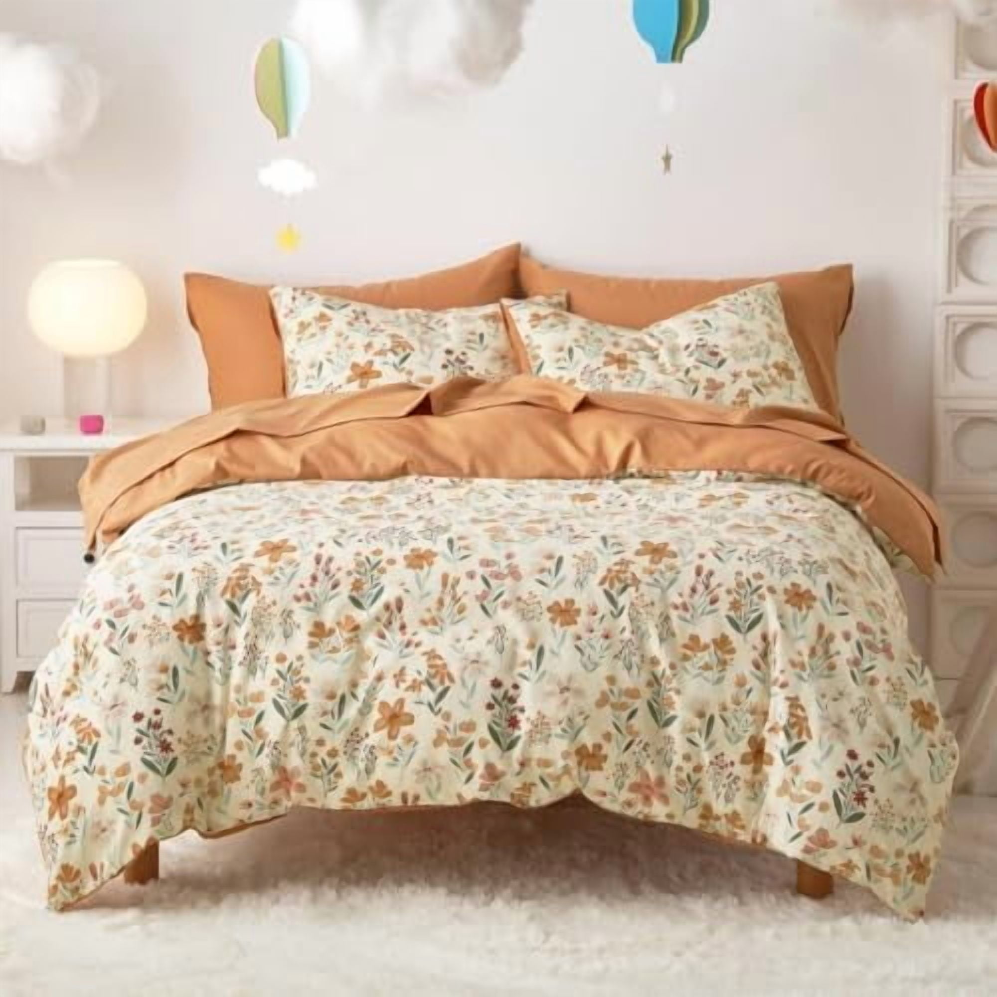 - Floral Bedding Set for Girls, Cute Colorful Botanical Flowers ...