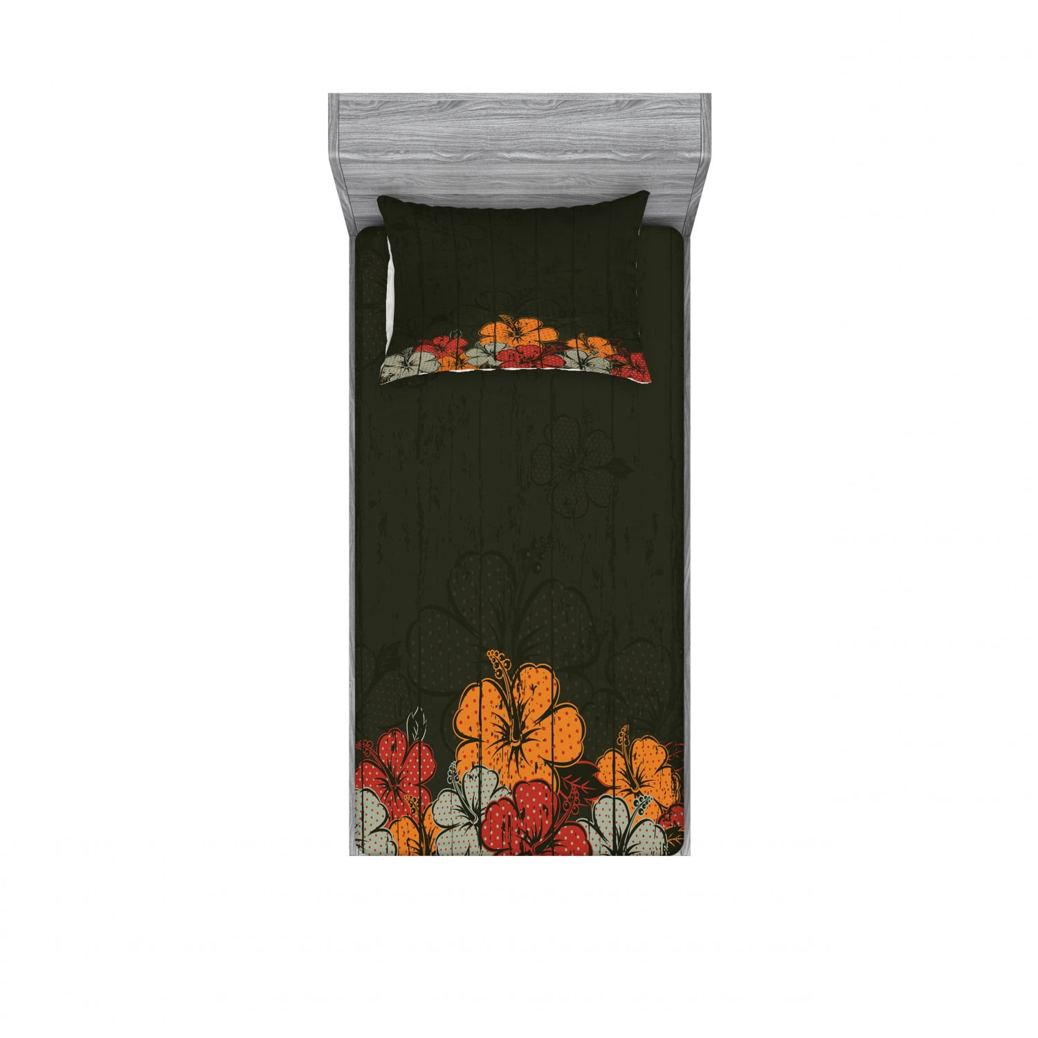 Floral Bedding Set with Sheet & Covers, Abstract Wooden Backdrop with ...