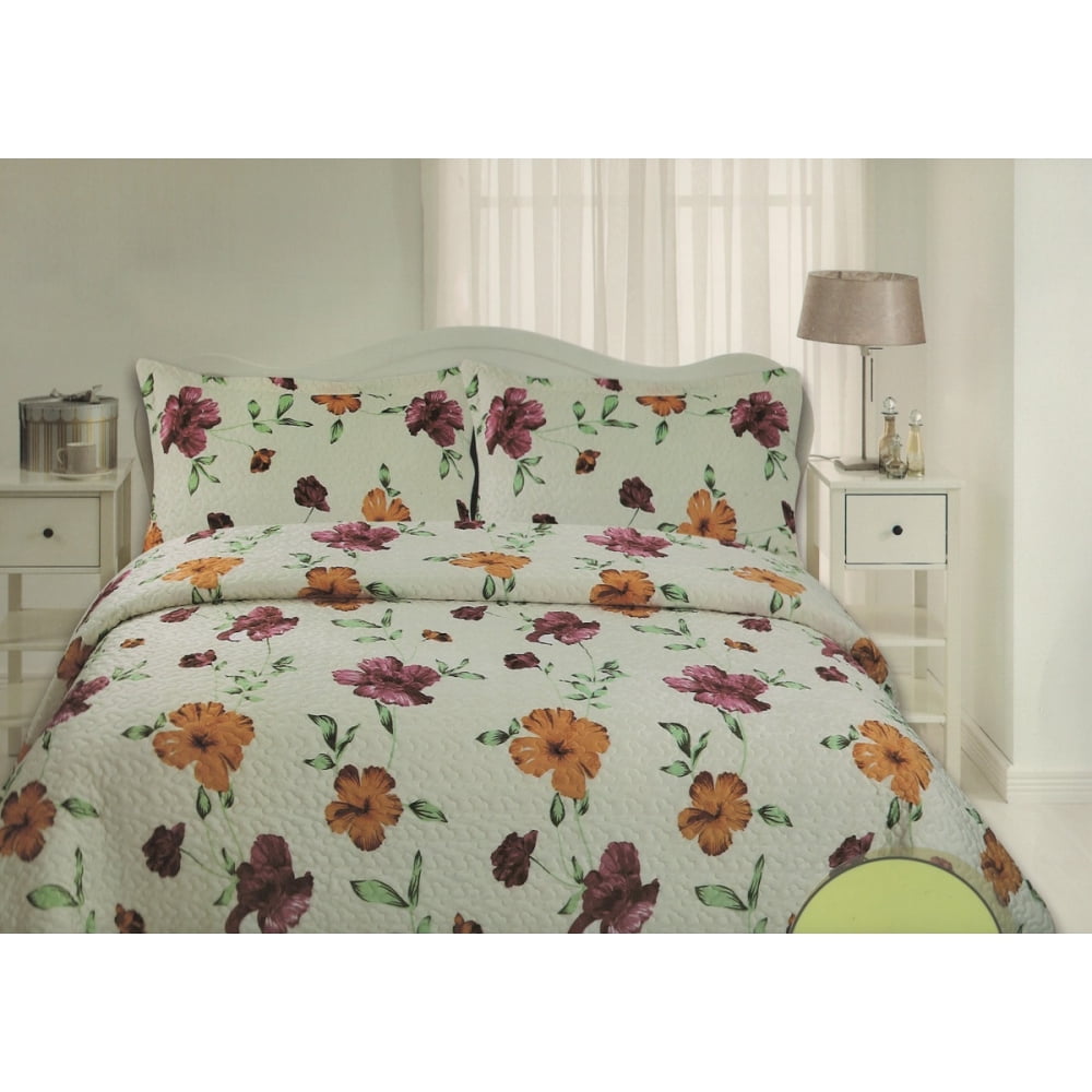 Floral Bedspread 3 Piece Quilted Bedspread Set Queen King Size 3 Piece ...
