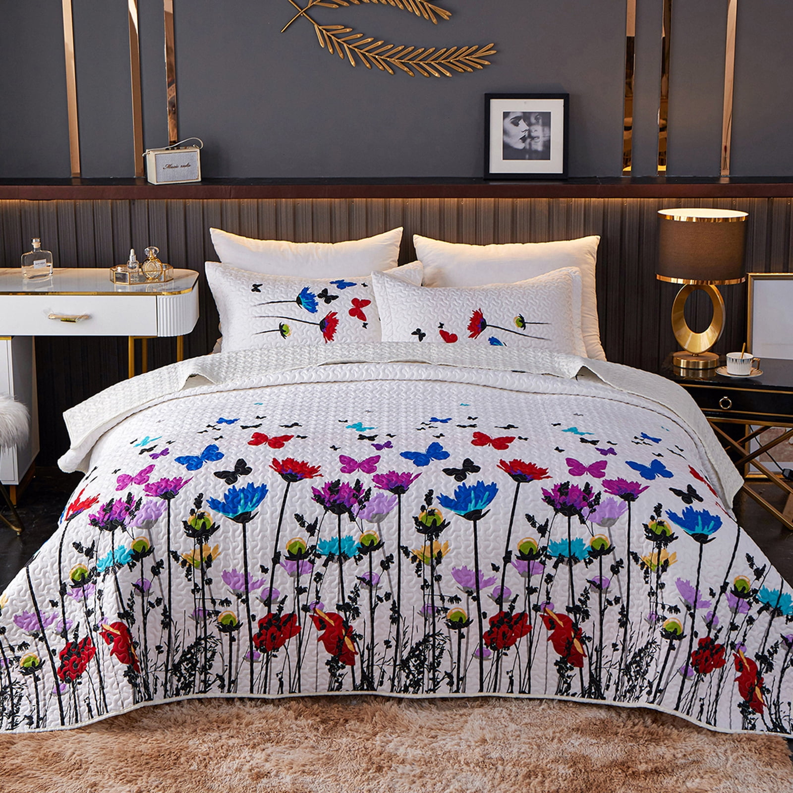 Floral Bedspread for Queen Beds – Includes Bedspread and Shams (White ...