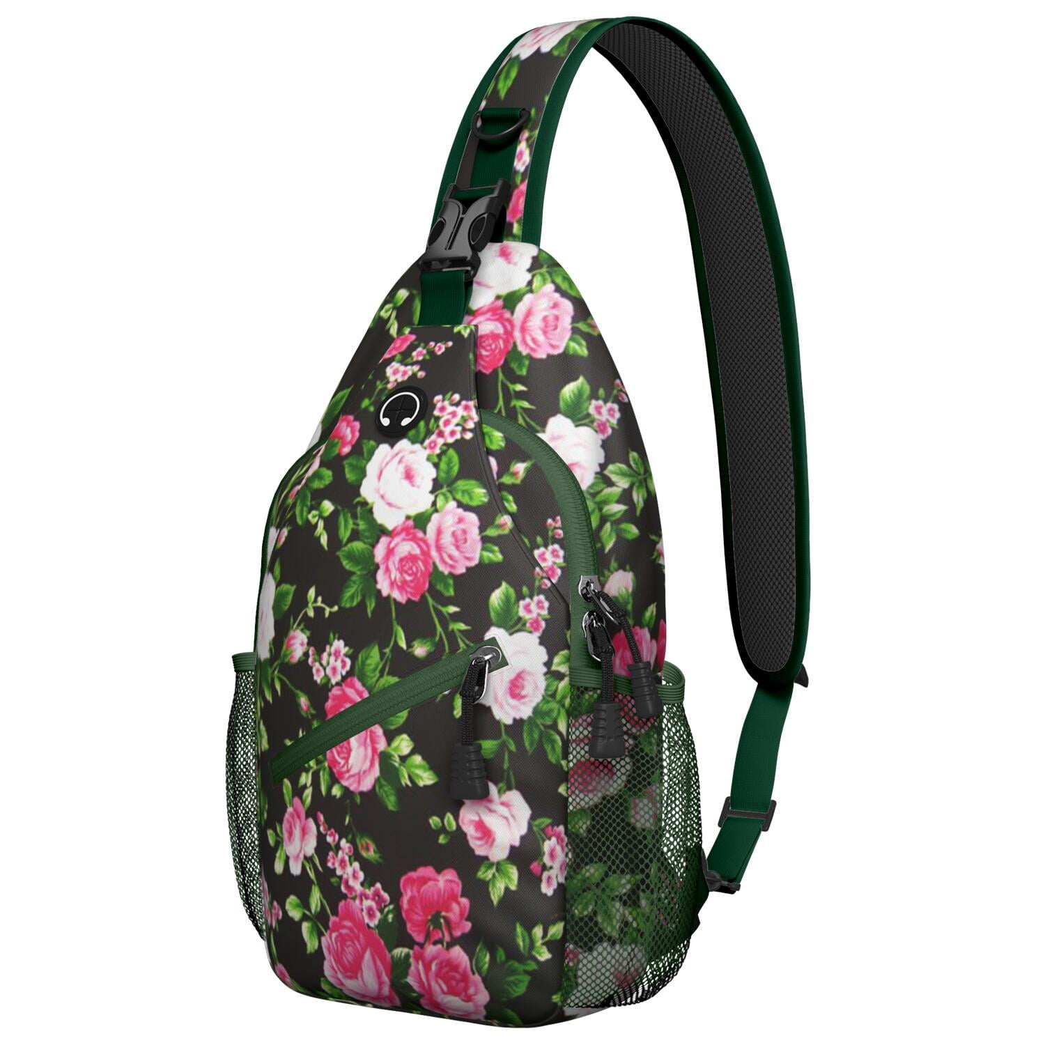 Floral and Bee Artwork Chest Bag Vintage Sling Backpack with Adjustable ...