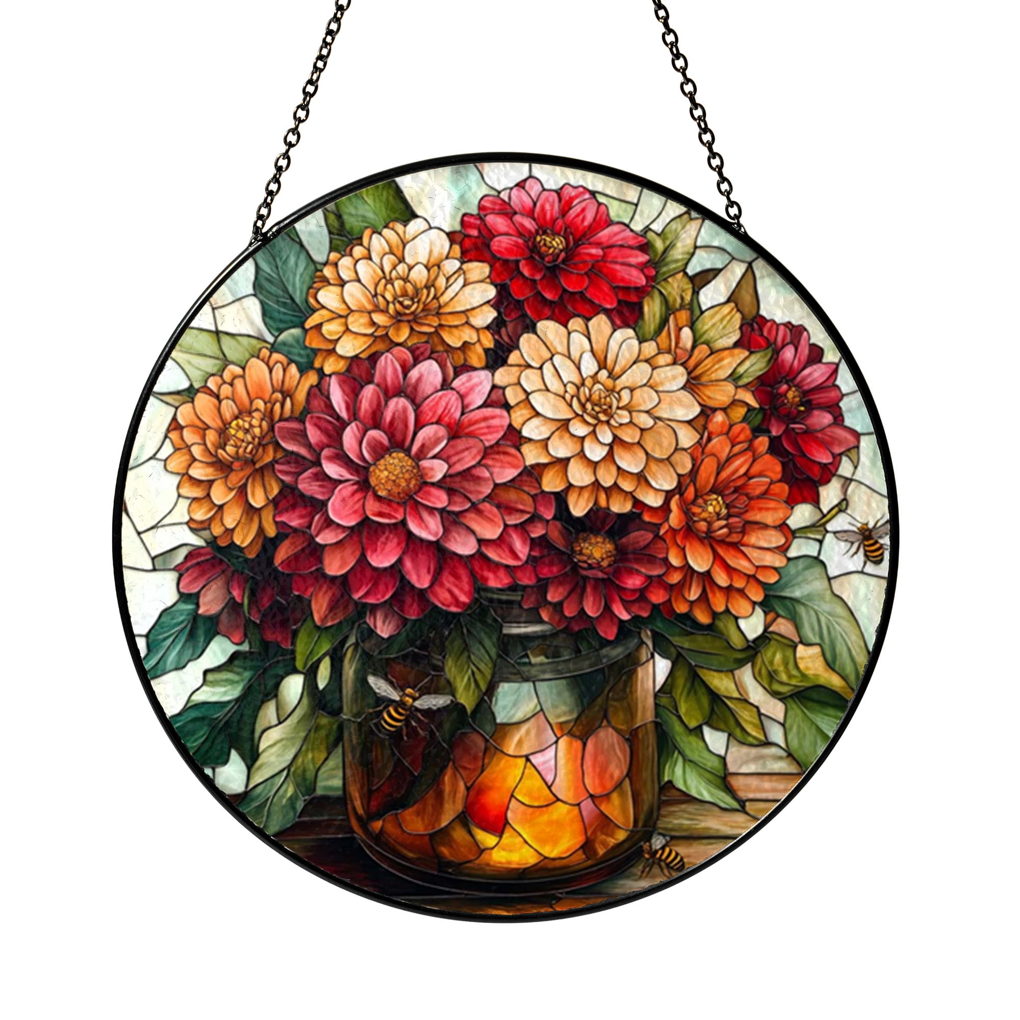 Floral Bee Glass Suncatcher – Round Window Hanging Art - Walmart.com