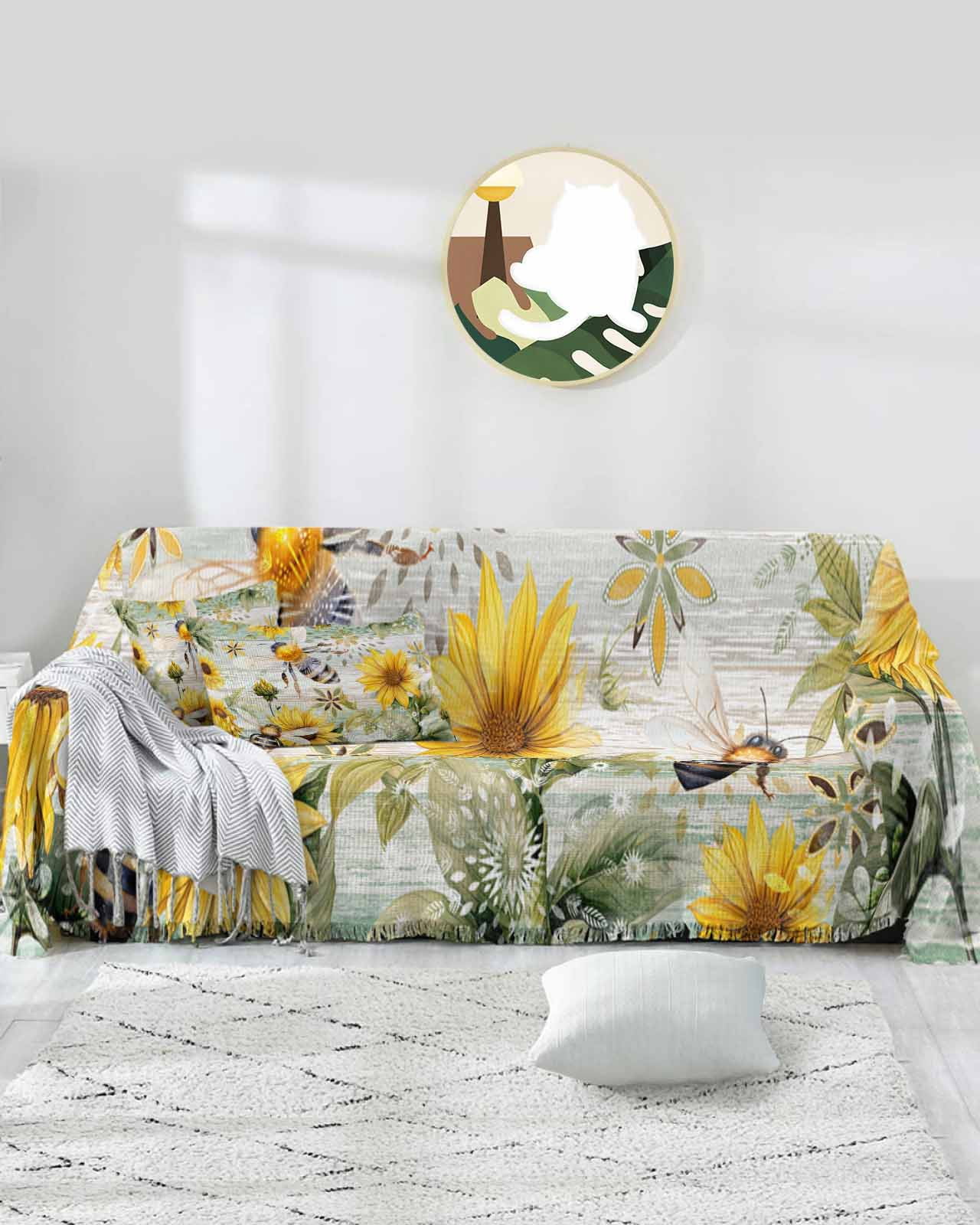 Floral Bee Sofa Couch Covers for 3 Cushion Couch,Washable L Shape ...