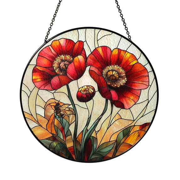 Floral Bee Stained Glass Style Window Hanging Art - Walmart.com