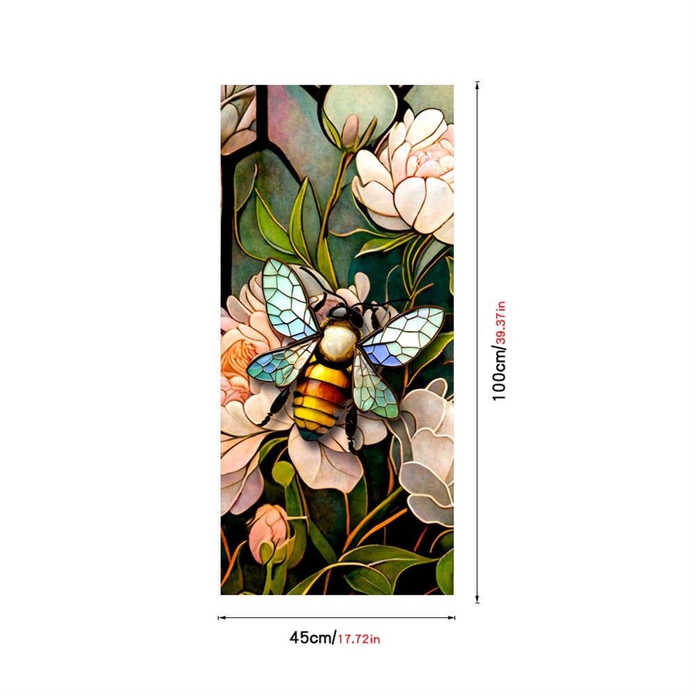 Floral Bee Static Window Stickers Non-adhesive Removable Sun Blocking ...